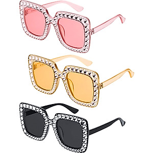 Frienda Oversize Square Glitter Sunglasses Sparkly Sunglasses Retro Thick Frame Sunglasses