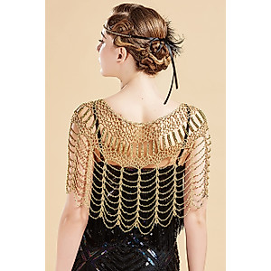 BABEYOND 1920s Shawl Wraps Gatsby Beaded Evening Cape Bridal Shawl Bolero Flapper Cover Up (Gold)