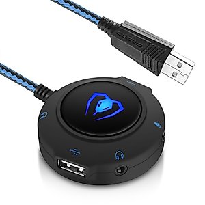 Micolindun External Sound Card USB Hubs Audio Adapter to USB Port & 3.5mm Audio & Micro Jack for PC Laptop. Plug and Play (Blue)