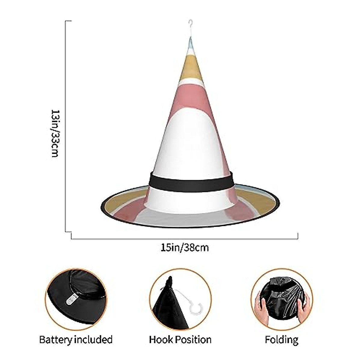 EVANEM Multicolor Rainbow 2 Pcs Halloween Witch Hats With Led Lights Halloween Decorations Hat For Women Glowing Witch Hat