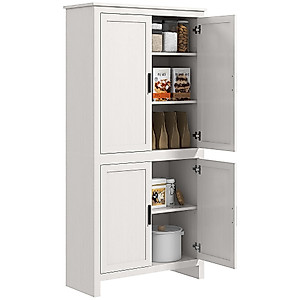 HOMCOM 64" Kitchen Pantry Cabinet, Freestanding Storage Cabinet with 4 Doors and 3 Adjustable Shelves for Dining Room, White