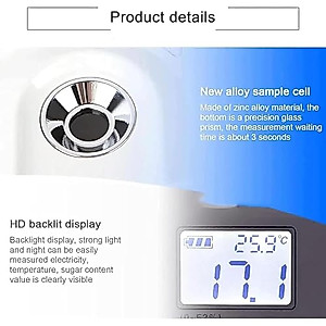 Brix Refractometer Meter, Digital Sugar Meter, Measuring Range Brix 0-53%, Accuracy Brix ±0.2%, 3s Fast Measurement, Zero Point Calibration, for Fruit, Food, Beverages