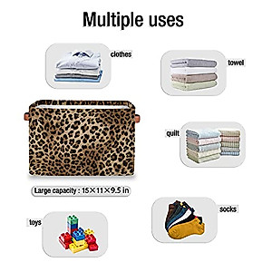Storage Basket Organizer Animal Print with Handles, Leopard Print Foldable Storage Bins Rectangular Storage Box for Nursery Shelf Books Clothes Toys Kids Bins, 1 Pack