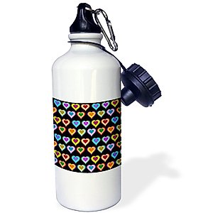 3dRose Cute Ladybug on Blue Polka Dots Kawaii Happy Red and Black Spotted Ladybird Cartoon Lady Bug Insect Sports Water Bottle, 21 oz, White