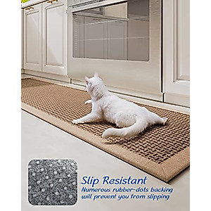 MontVoo Kitchen Rugs and Mats for Floor, Washable Non-Skid Runner Rug, Absorbent Twill Standing Mat for Sink, Brown