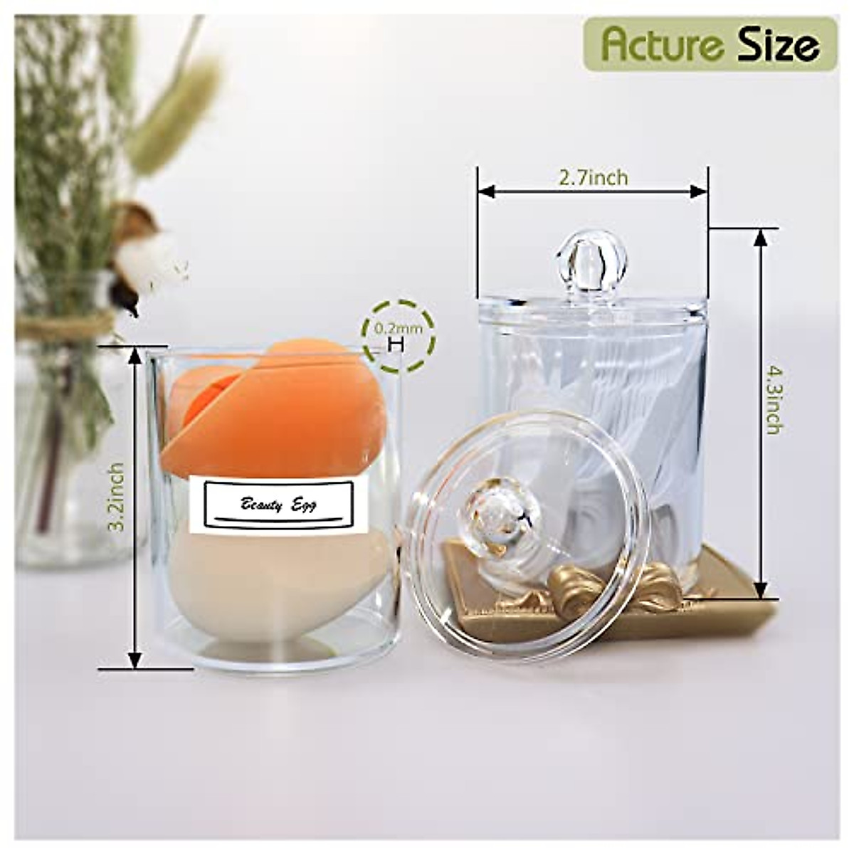 Qihomy 10-Ounce Qtip Holder Dispenser for Cotton Balls, Cotton Swabs, Cotton round pads, Clear Plastic Apothecary Jar Set for Bathroom Canister Storage Organization, Dresser Organizer (2 Pack)