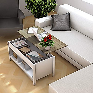 Tangkula Wood Lift Top Coffee Table, Modern Coffee Table w/Hidden Compartment and Open Storage Shelf for Living Room Office Reception Room, Lift Coffee Table (White)