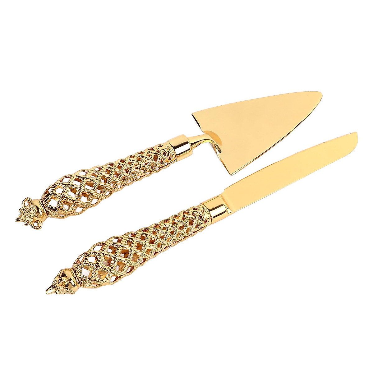 Vintage Engraved Gold Cake Knife and Server Set, Elegant Cake Cutter and Serving Spatula Set, for Wedding, Birthday, Thanksgiving, and Christmas Celebrations