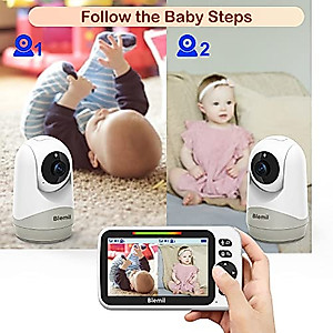 Blemil Baby Monitor,Split-Screen Video Baby Monitor with Cameras and Audio, Remote Pan/Tilt/Zoom, Two-Way Talk, Room Temperature Monitor, Auto Night Vision, Power Saving/Vox, Lullabies (BL9052-2)