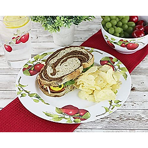 Reston Lloyd Harvest Apple by Sandy Clough, 6pc Melamine Dinner Plate Set, white, red, green