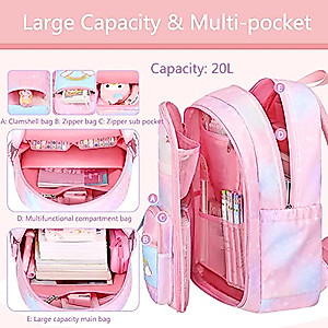 Lmeison Backpack for Girls School Backpacks for Girl Cute Bookbag Kawaii Kids School Bag Pink Rainbow Back Pack for Elementary School Middle School Teen Backpacks Casual Daypack for Travel