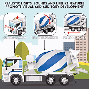 Take Apart Toy Cement Mixer Toy Truck - 107 Pcs STEM Toys Building Kit w/Drill, Realistic Toy Construction Vehicle for Kids Friction Power Push & Go Lights & Sounds for Boys Ages 4 5 6 7 8 Years Old