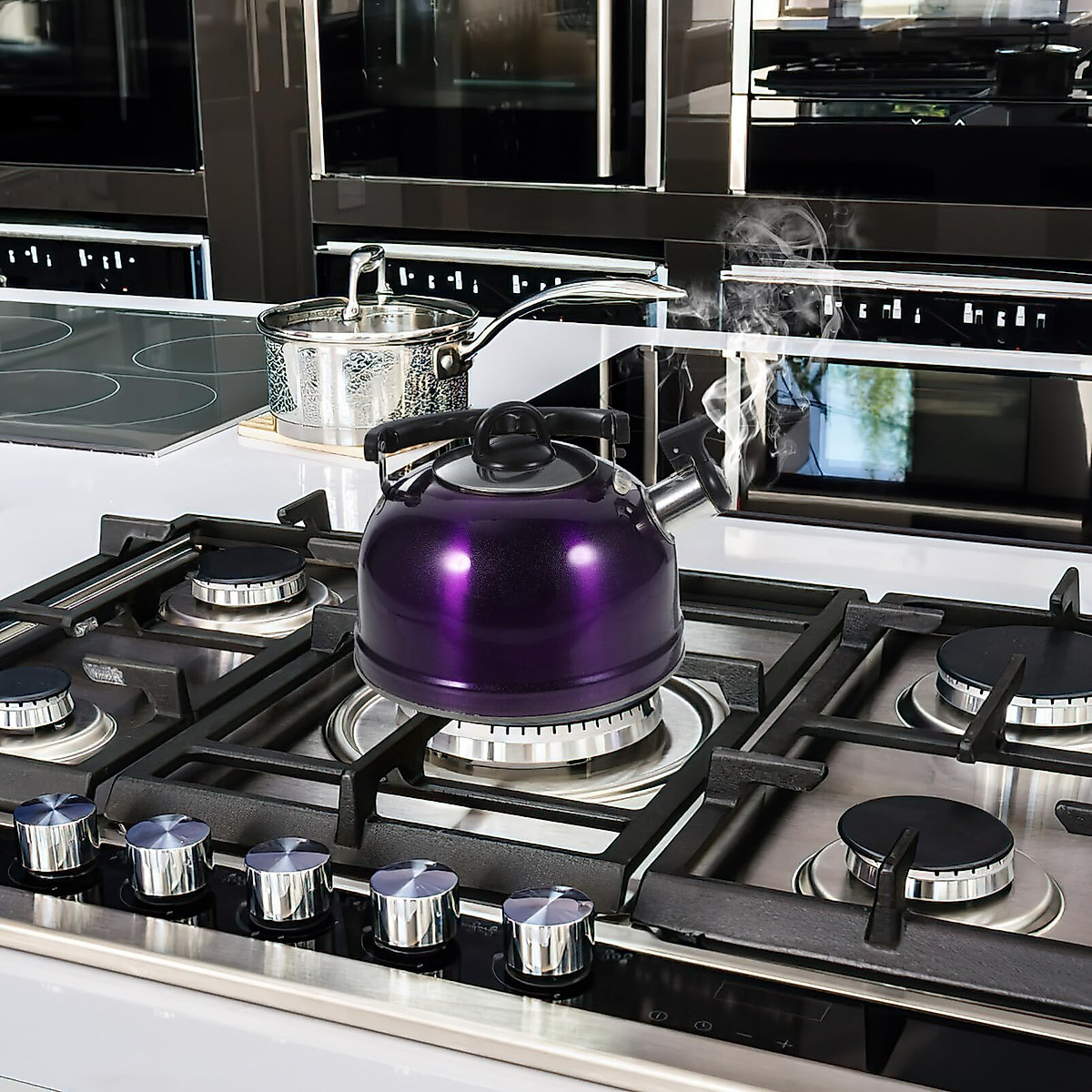 Luxshiny Stainless Steel Spherical Kettle Kettle Large Capacity Flat Bottom Kettle Chime Kettle Electric Water Heater Pink Tea Kettle Camping Kettle Whistling Pot Purple Coffee Boiler