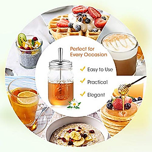 AIEVE Mason Jar Honey Dipper Lid, 2 Pack Honey Dispenser with Canning Lid, Metal Honey Stirrers Lids, Honeycomb Stick Wand for Regular Mouth Mason Ball Kerr Jars Honey Pot Containers