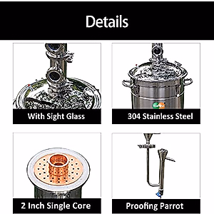 YUEWO 110V Electric 304 Stainless Steel Alcohol Distiller Flute Reflux Column Still with Sight Glasses Wine Making Kit for DIY Whisky Wine Brandy Gin (Produce 92% ABV)