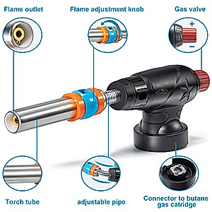 Yqlinnn 2 Pcs Butane Torch Kitchen Blow Lighter, Adjustable Nozzle Direction and Flame Size, Kitchen Torch Lighter Fits All Butane Tanks Ideal for Baking, Barbecue & Camping (Butane Gas Not Included)