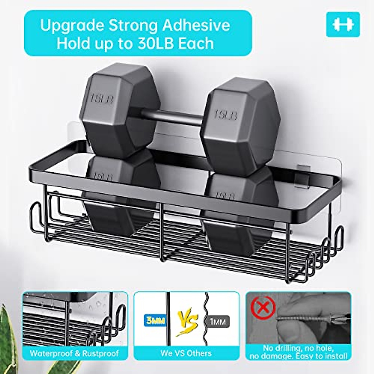 Shower Caddy Organizer 4 Pack+ Loofah, Vphom Rustproof Shower Shelf Racks for Inside Shower with 22 Hooks, Adhesive Shower Shelves for Bathroom Storage Kitchen Dorm Room Essential organizador de ducha