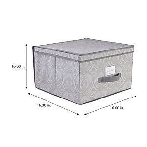 Laura Ashley Non-Woven Jumbo Storage Box, Dimensions: L16 x W16 x H10, Collapsible, Durable, Home Organization, Closet Storage, Grey
