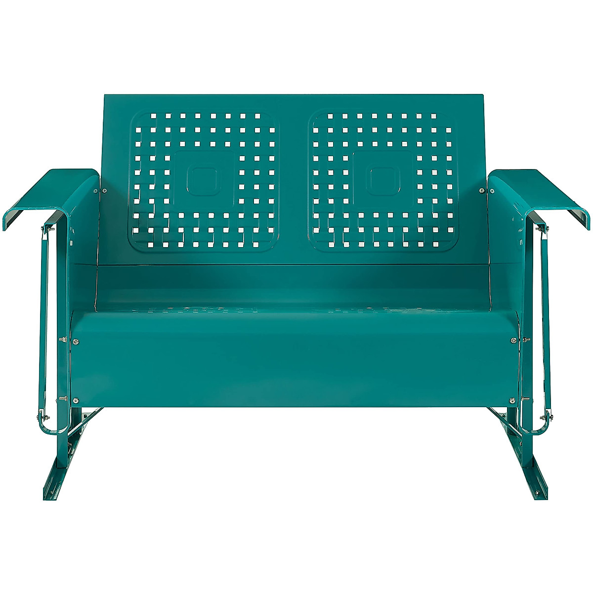 Crosley Furniture Bates Retro Metal Outdoor Loveseat Glider + 3-Piece Seating Set with Side Table and 2 Chairs, Turquoise Gloss