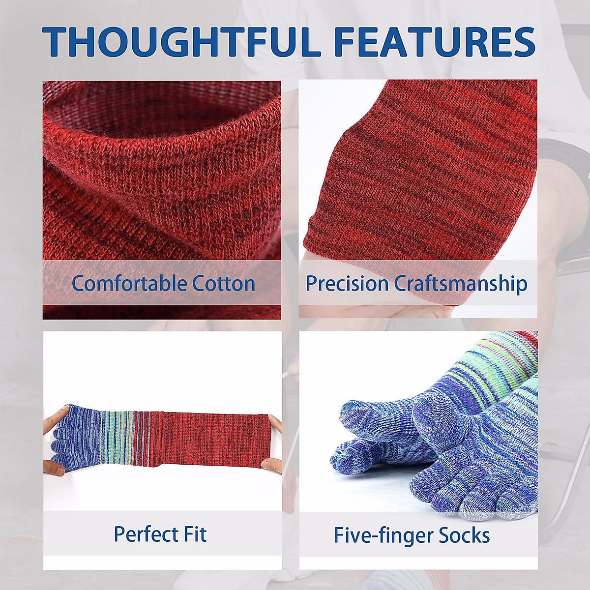 TikMox Crew Toe Sock, Cotton stocking, Arch Support, Five-Toe Design for Sports Enthusiasts for Men & Women(6pairs)