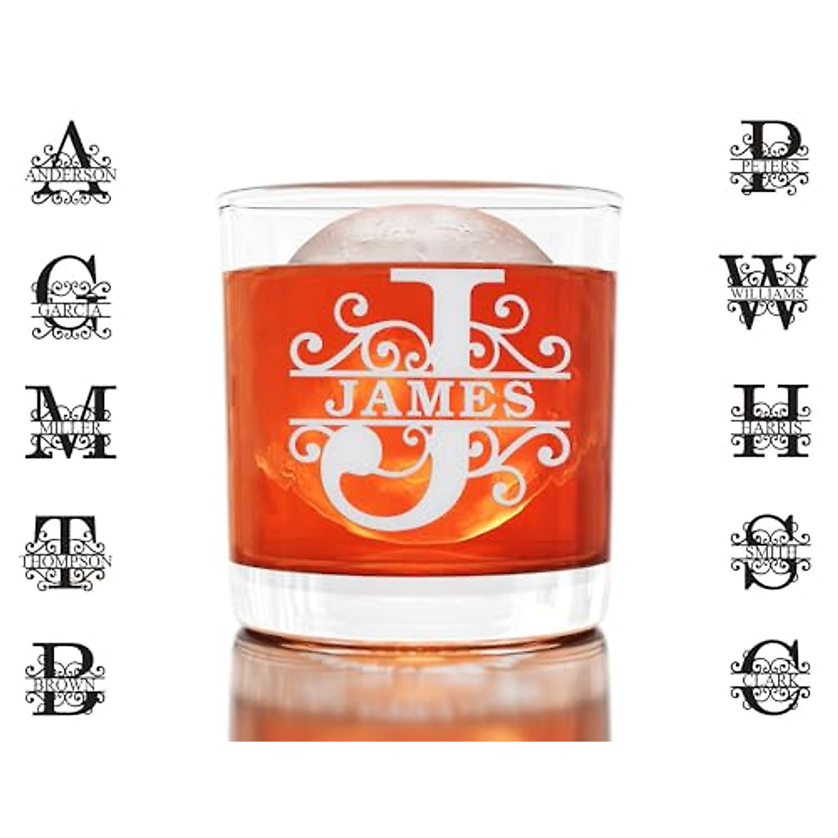 Personalized Whiskey Glass, Customized Engraved Monogram Cocktail Glass, 11 oz Custom Whiskey Gift Glass Birthday Gift For Him and Her (1 Glass)