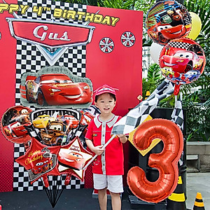Cars Birthday Party Supplies - 9pcs Cars Lightning McQueen Foil Balloons for Kids 3rd Birthday Party Decorations (3rd)