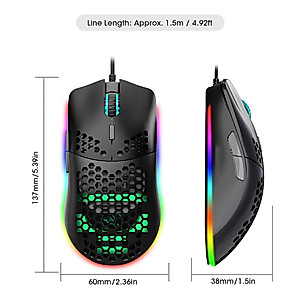 FAMKIT HXSJ J900 Hole Mouse 6-Key Wired Gaming Mice Macro Programming RGB Lighting PC Accessory