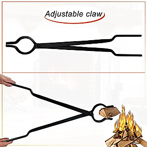 FEBTECH Campfire Tongs 30 Inch - Black Log Grabber Firewood Claw Tongs for Indoor Fireplace, Outdoor Fire pit Campfire Wood Stove