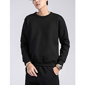 Gihuo Men's Crewneck Sweatshirt Winter Warm Sherpa Lined Pullover Fleece Top Heavyweight Loungewear Sweatshirt (Black, Large)