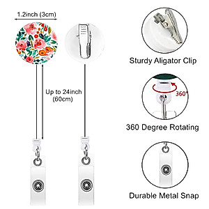 Badge Reel, Retractable Nurse Badge Holder with Alligator Clip ID Name Card Badge Clip for Office Student Doctor Nurse (3pack Pink Flower)
