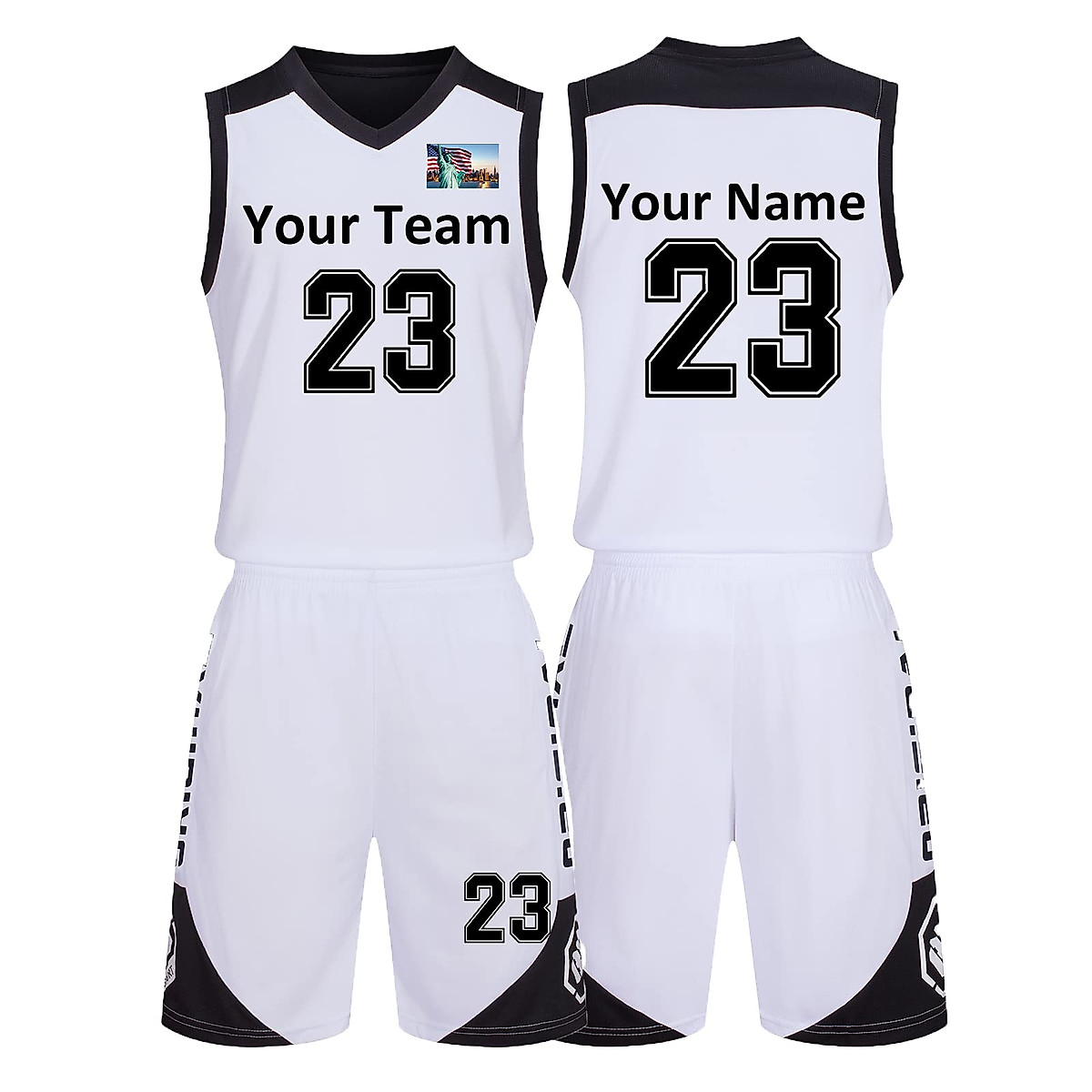 Custom Basketball Jerseys Any Name Number Team Logo - Basketball Jerseys for Men Boys Kids Aldult Basketball Uniform Set (White)