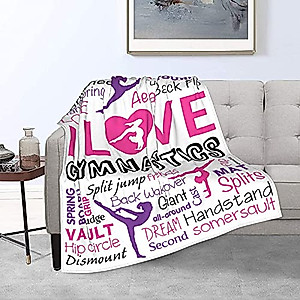 I Love Gymnastics Blankets and Throws,Cool Gymnastics Gifts for Girls Women,Flexibility Sport Fleece Plush Blanket,Ultra Soft Cozy Fuzzy Sofa Flannel Blanket - Hot Purple Pink, 50"x40"