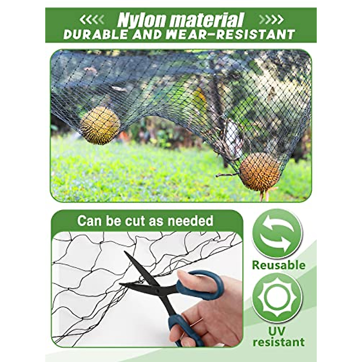 25 x 50 Ft Bird Netting with 2.4 in Square Mesh, Reusable Garden Netting for Chicken Coop, Nylon Poultry Net Deer Fence Netting for Protecting Vegetables Fruit Tree from Birds Squirrel