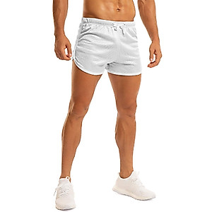 Ouber Men's Workout Racing Short Shorts with Elastic Drawsting (A-White,M)