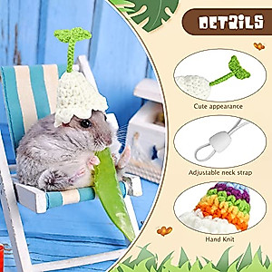 8 Pcs Mini Hamster Hat Hand Knitted Small Animals Hat with Adjustable Strap Frog Bunny Rainbow Carrot Mini Hat Tiny Cute Pet Hat for Small Animals Holiday Party Clothes Costume Accessories Photo Props