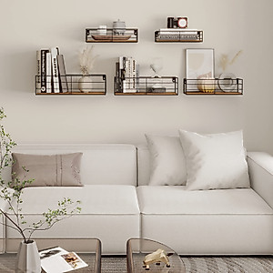 CRUGLA Floating Wall Shelves Set of 5, Wall Mounted Bathroom Shelves, Hanging Storage Shelf for Bathroom, Kitchen, Bedroom, Living Room