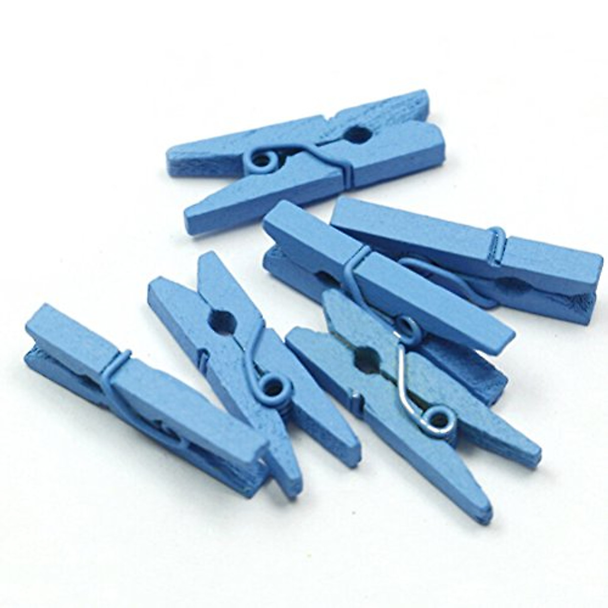 Topxome 100pcs Mini Colored Spring Wood Clips Clothes Photo Paper Peg Pin Clothespin Craft Clips Party Decoration(Blue)