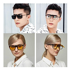 OopsMi Polarized Clip-on Sunglasses 4 PACK Rimless Anti-Glare UV Protection For Prescription Glasses (Black+Blue+Orange+Night Vision)