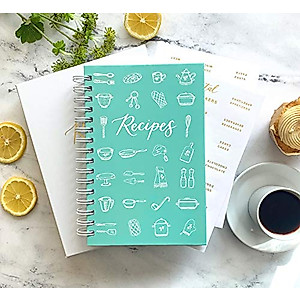 Teal Petal Blank Recipe Book To Write In Your Own Recipes - Recipe Journal, Hardcover Recipe Notebook Holiday Baking Cookbook Gift for Bride Engagement Gift Box, 5.75x8.75 Teal Utensils