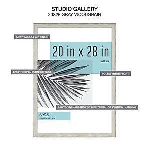 MCS Studio Gallery 20 x 28 Poster Frame Gray Woodgrain, Vertical & Horizontal Wall Hanging Large Picture Frame for Photos, Posters & Art Prints (2-Pack)