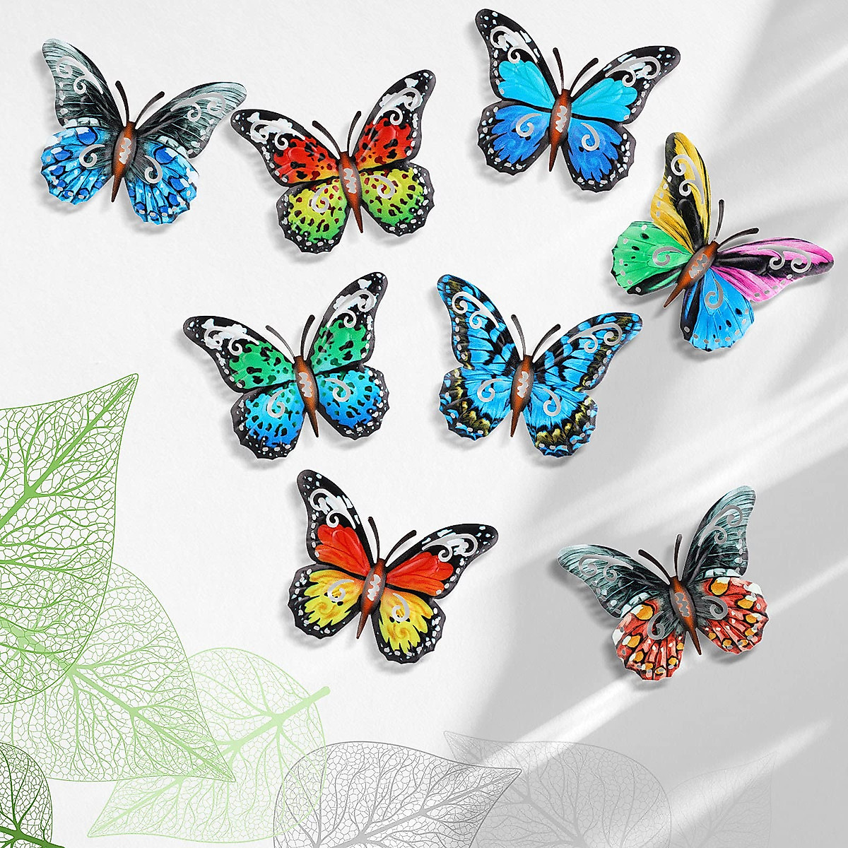8 Pieces Metal Butterfly Wall Art Decor, 3D Butterfly Hanging Wall Decor Sculpture for Balcony Patio Living Room Garden Outdoor Fence Decoration (Stylish Style)