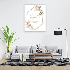 Andaz Press Custom Large Baby Shower Welcome Sign, 16" X 20", Boho Dried Floral Personalized Canvas Welcome Sign, Canvas Sign For Baby Sprinkle, Fall Baby Shower Decorations Welcome Baby Shower Sign