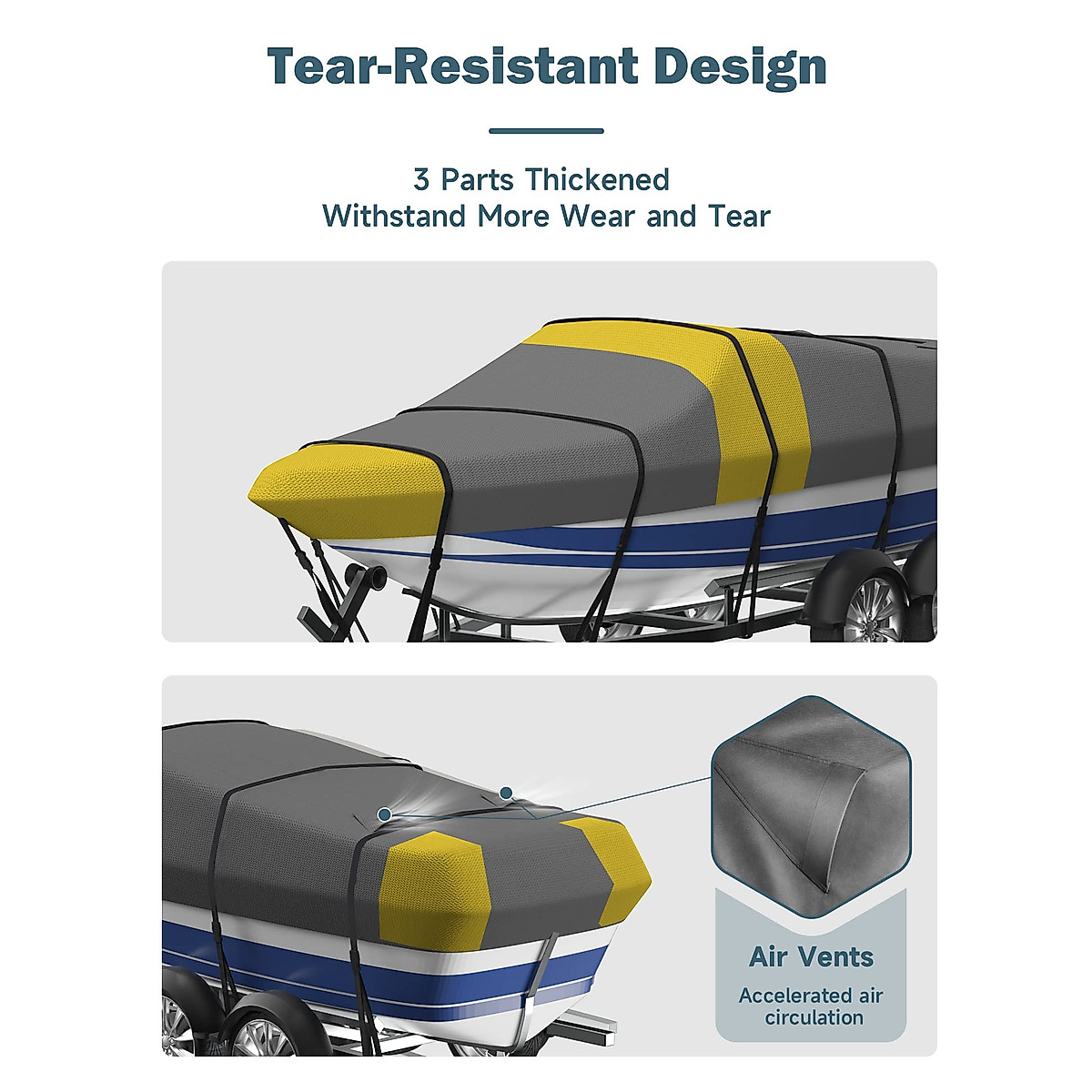 Umbrauto Boat Cover with Motor Cover 600D Solution-Dyed Polyester Waterproof Trailerable Bass Boat Cover, 14-16ft Heavy Duty Boat Covers Fits V-Hull Tri-Hull Fishing Runabout Bass Boats