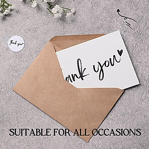 100 Thank You Cards 4x6 Inch, with 100 Kraft Envelopes and 120 Stickers, Minimalistic and Professional Looking for Business Wedding Graduation Baby Shower Bridal Shower