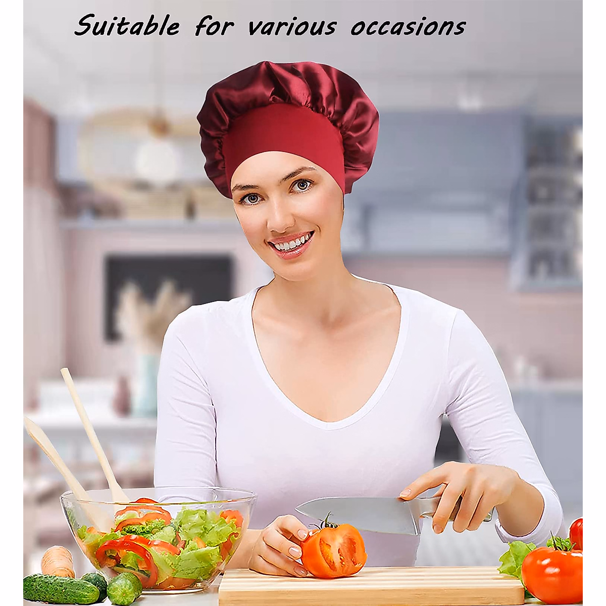 Hair Bonnets for Curly Hair and Sleeping for Women, Satin Sleep Cap, Silk Bonnet with Elastic Soft Band Big Bonnet (4 Pcs).