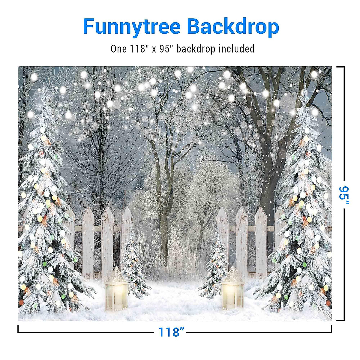 Funnytree 10x8FT Soft Fabric Winter Photography Backdrop Glitter Snowy Forest Pine Tree Background Let It Snow Christmas Xmas Holiday Party Decor Banner Portrait Studio Booth Photobooth Props
