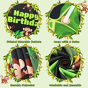 Monkey Jungle Safari Birthday Banner Decorations Cute Monkeys Theme Birthday Backdrop for Boy Girl Kid Forest Green Leaves Photography Background for Birthday Baby Shower Wild Party Supplies 71x44Inch