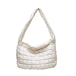 Quilted Bags for Women Lightweight Quilted Padding Shoulder Bag Down Cotton Padded Large Tote Bags Lattice Crossbody Bag Zip Closure
