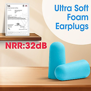 AZEN 100 Pairs Ear Plugs Bulk, NRR 32dB Soft Foam Ear Plugs for Sleeping Noise Cancelling, Earplugs for Concerts Shooting Swimming Noise Reduction (Lake Blue)