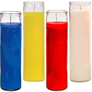 Prayer Candles - Red Yellow Blue White Wax Candle (4 Pack) Great for Sanctuary, Vigils Blessings and Prayers - Unscented Glass Jars Candle Set - Jar Candles - Bulk Colors Spiritual Religious Church